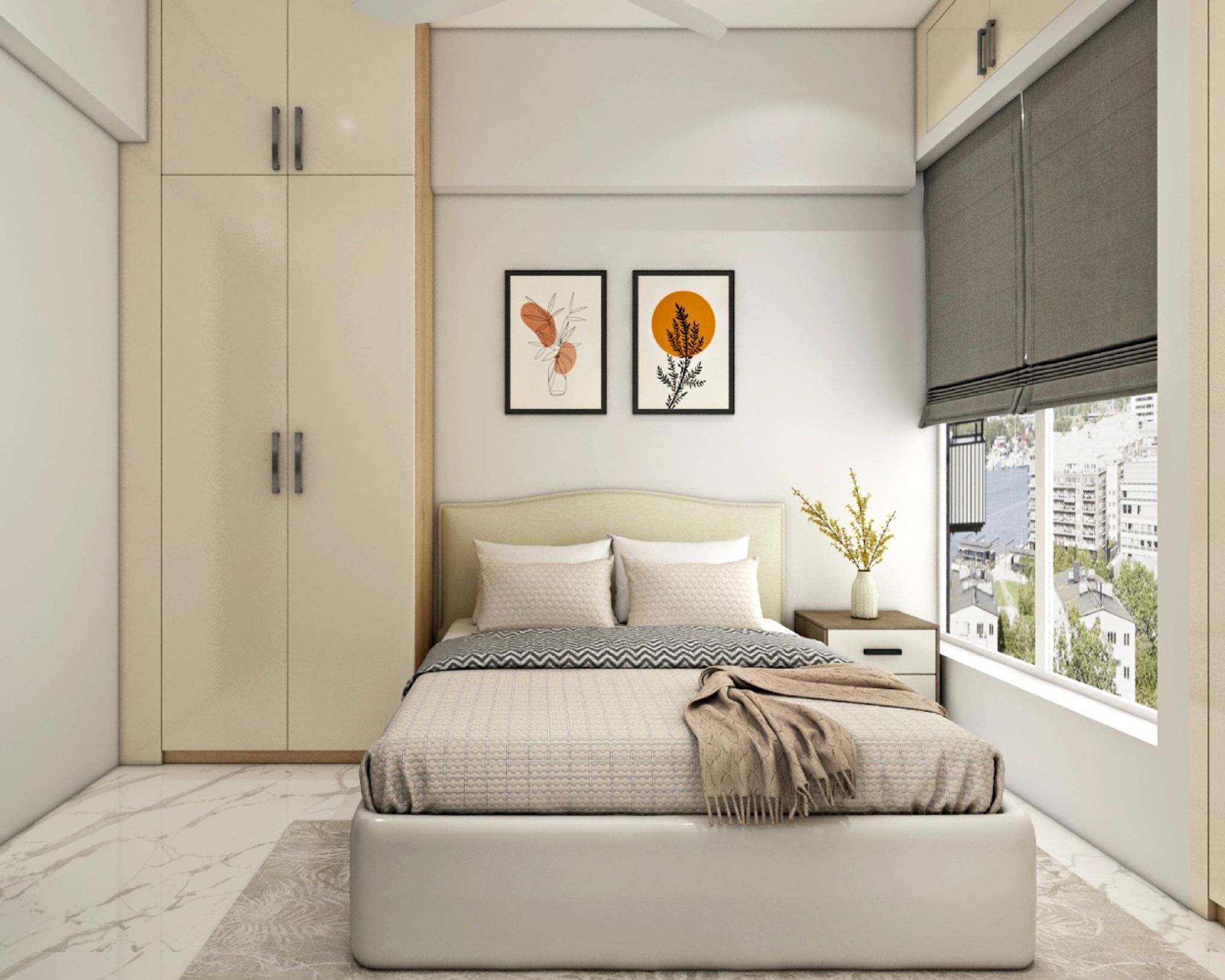 Beige Guest Room Design With 2-Door Swing Wardrobe | Livspace