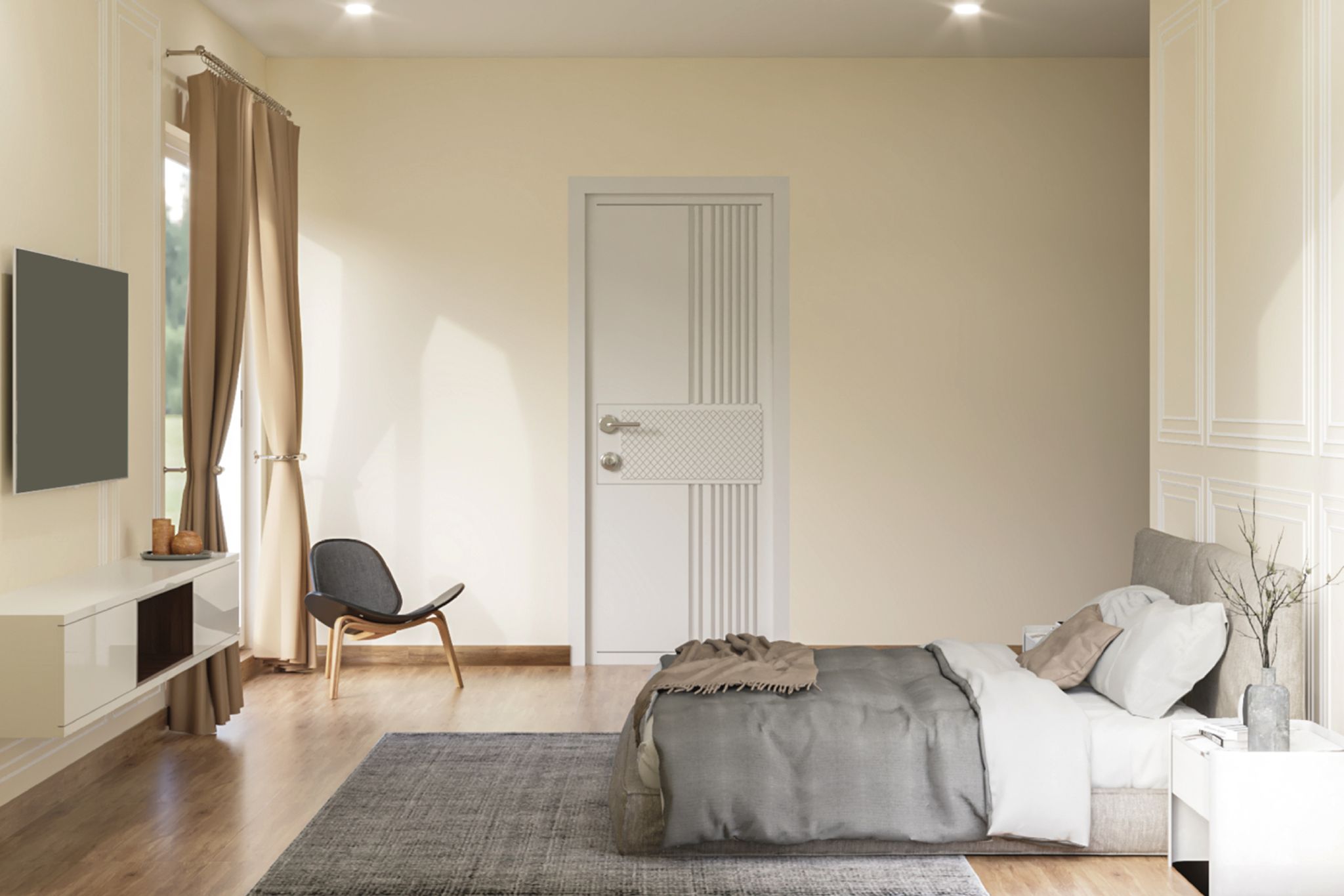 Guest Room Design With Dark Grey L Shaped Wardrobe | Livspace