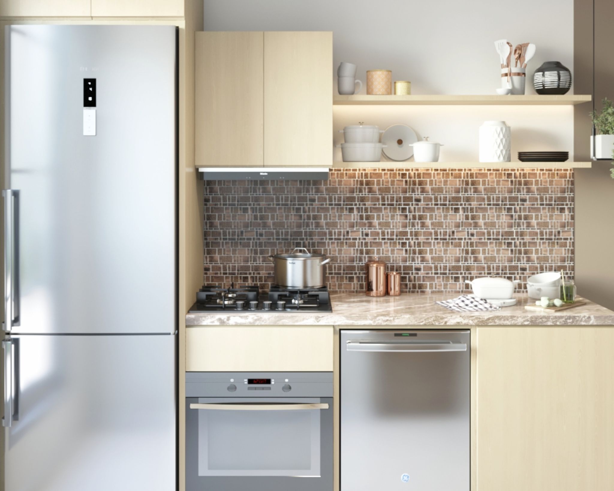 Brown Ceramic Matte Kitchen Tile Design | Livspace