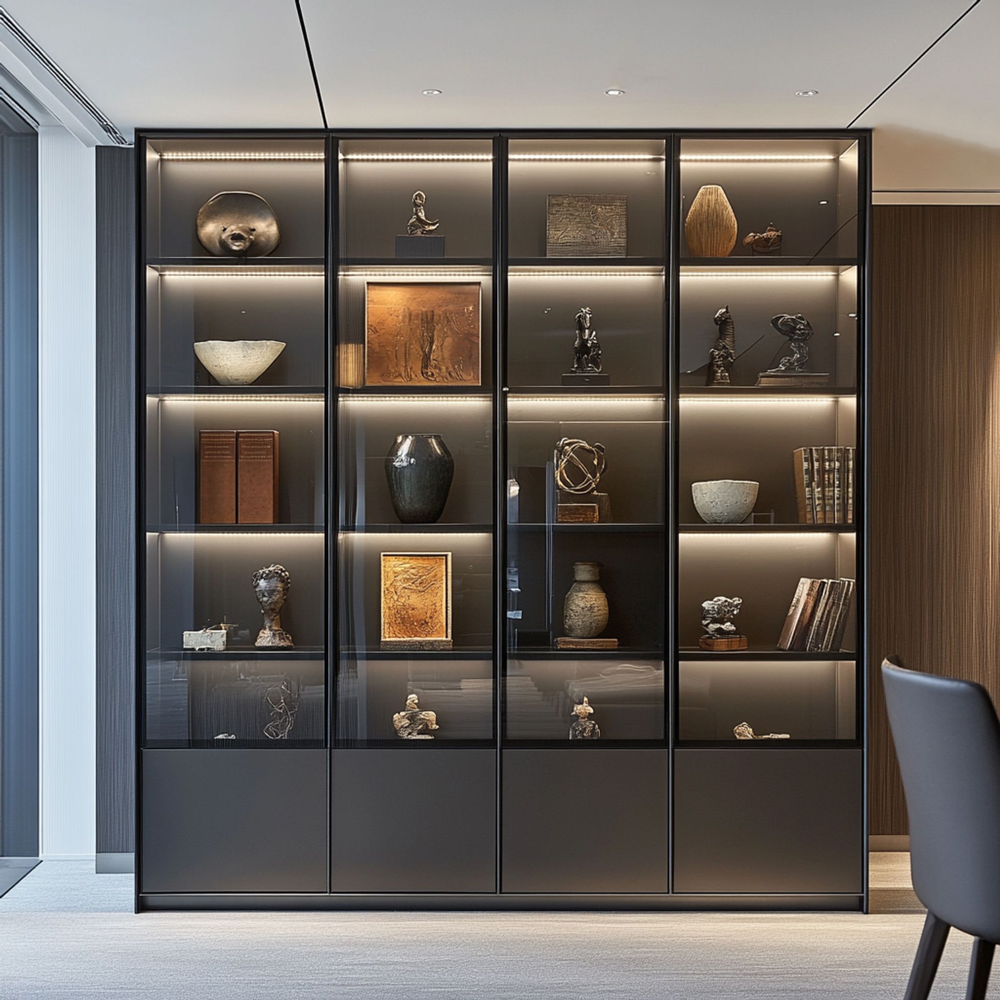 Spacious Modern Crockery Unit Design with Glass Doors, Open Shelves and ...