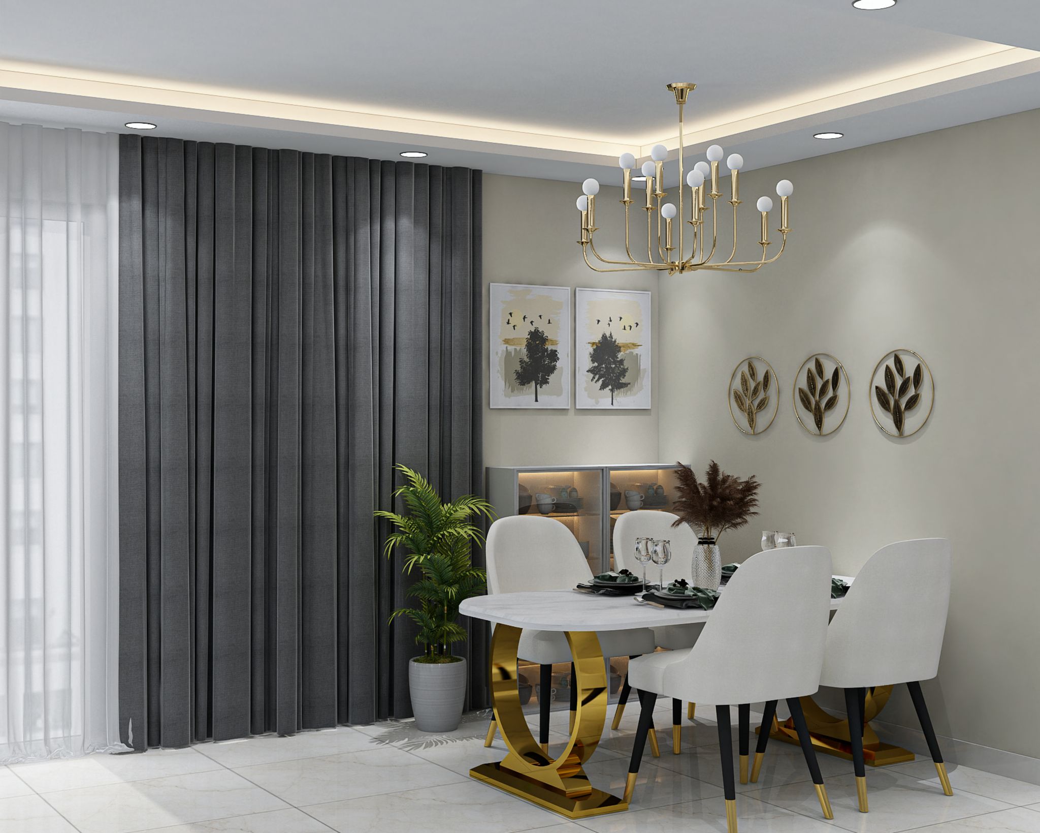 Elegant Modern Dining Room Design with Beige Walls and Marble Dining ...