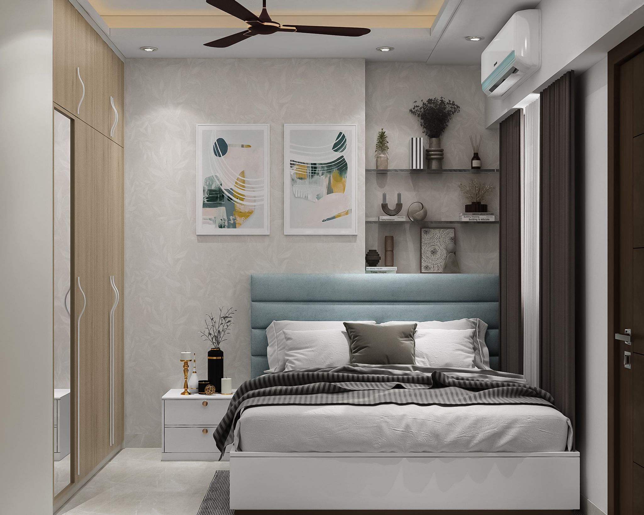 Guest Bedroom Design with Modern Wardrobe with Loft Units, Grey ...