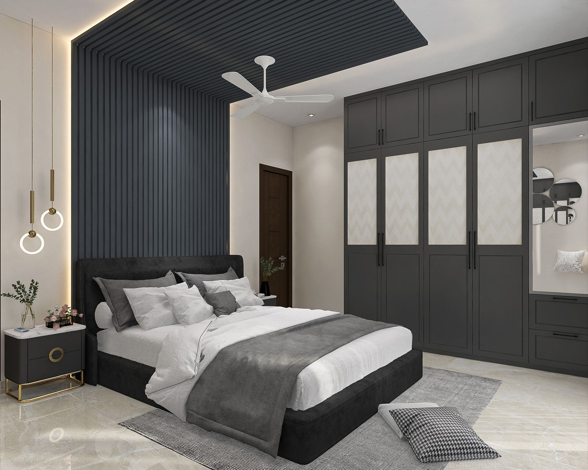 Master Bedroom Design with Contemporary Fluted Walls, LED Lighting, and ...