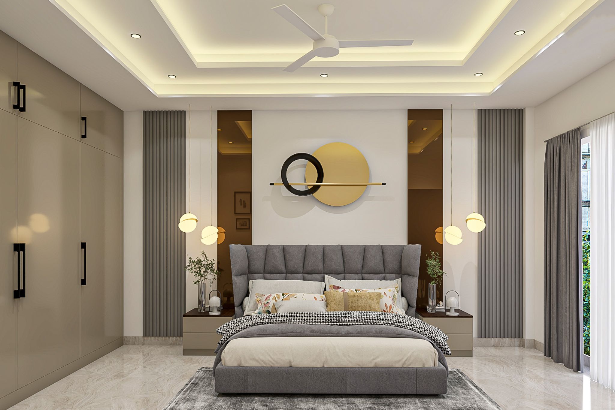 Master Bedroom Design with Contemporary Grey King Bed , Loft Storage ...