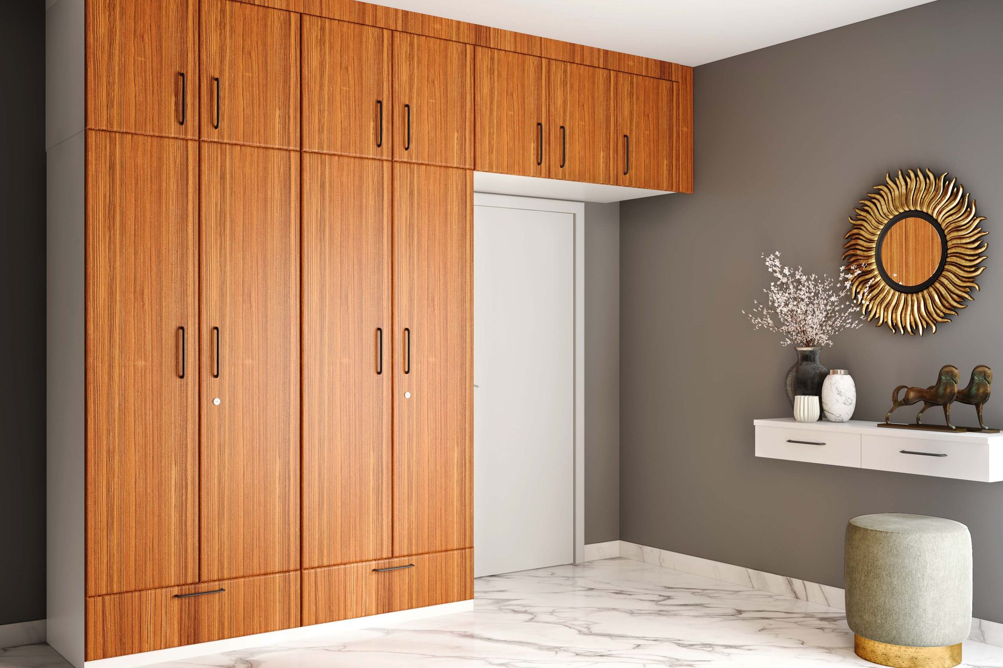 Budget-Friendly Modern 4-Door Swing Wardrobe Design in Persian Walnut ...
