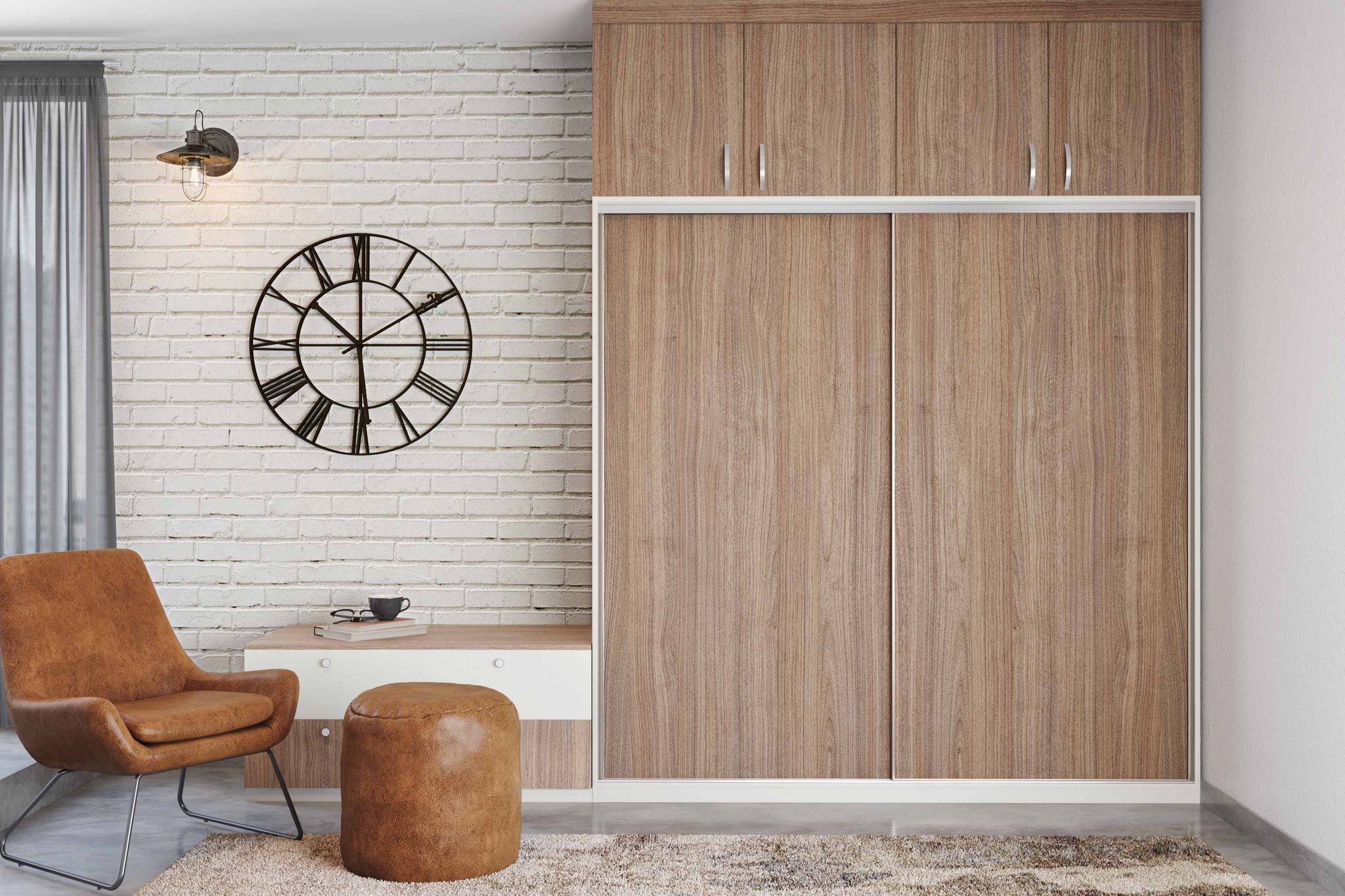 Industrial Sliding 2-Door Wardrobe Design with Durable Suede Finish and ...
