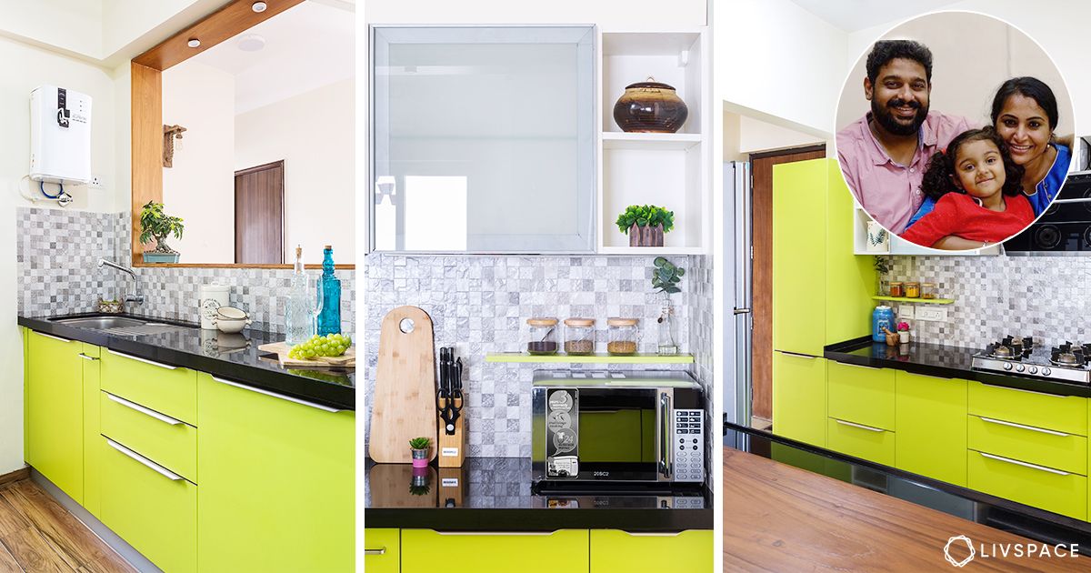 A Small Kitchen Design in Mumbai with Lemony Hues