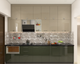 Compact Olive Green Kitchen Design With Mosaic Countertop | Livspace