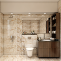 Glossy Bathroom Tile Design With A Beige Wall Dado | Livspace