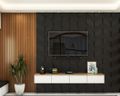 TV Cabinet With Wooden Planks For The Back Wall | Livspace