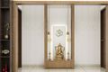 Traditional Pooja Unit with Chest of Drawers and Wooden Arch | Livspace