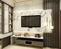 Grey Spacious TV Unit Design With Marble | Livspace