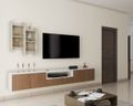 Spacious Beige And Wood TV Unit Design | Livspace