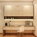 Contemporary White And Blue Study Room Design With Wall-Mounted Open ...
