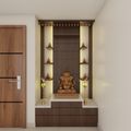 Floor-Mounted Pooja Room Design With CNC Cut Wall And White Panels ...
