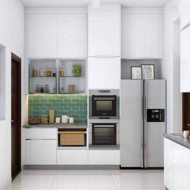 Earthy Kitchen Tile Design With A Wall Dado And Cove Lights | Livspace