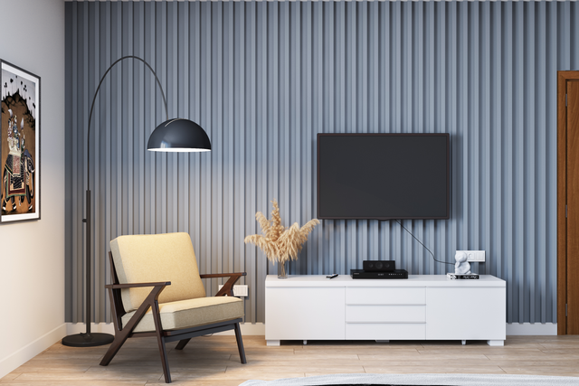 Spacious TV Unit Design With Fluted Wall Panels | Livspace