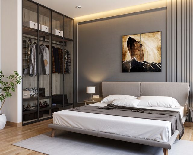4-Door Bedroom Wardrobe Design With Glass Shutters | Livspace