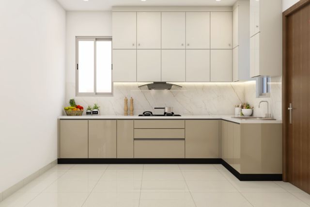 Irish Cream and White L-Shaped Contemporary Kitchen Design With Quartz ...