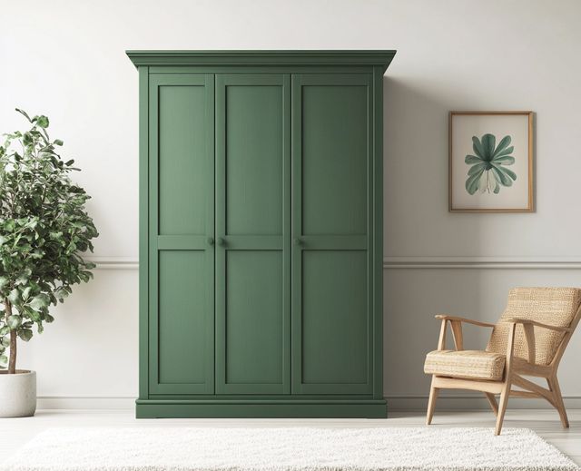 Traditional 3-Door Swing Wardrobe in Green with Symmetrical Design ...