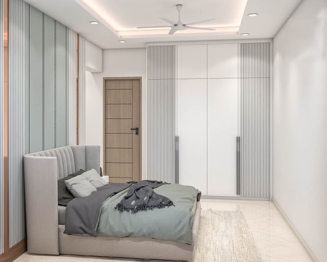 Off-White Modern 4-Door Swing Wardrobe Design with Vertical Groove ...