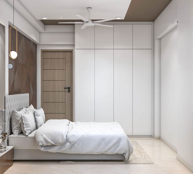Modern Off-White 4-Door Swing Wardrobe Design with Overhead Cabinets ...