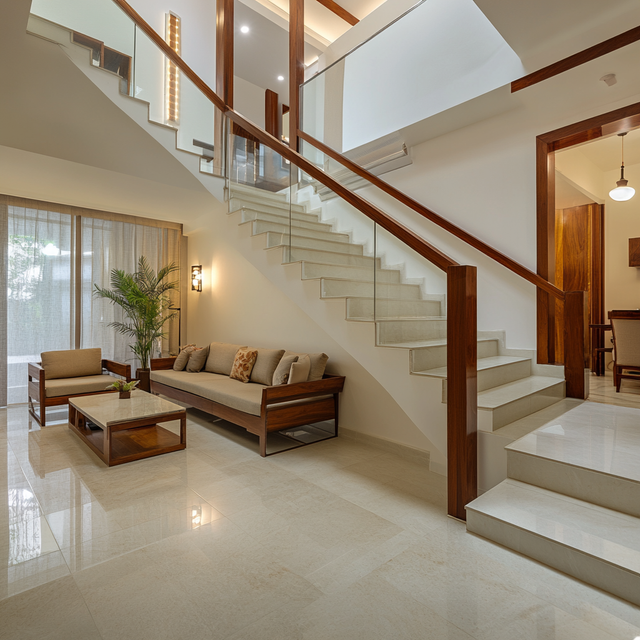 Modern L-Shaped Staircase Design: Elegant Tiles and Glass for Stylish ...
