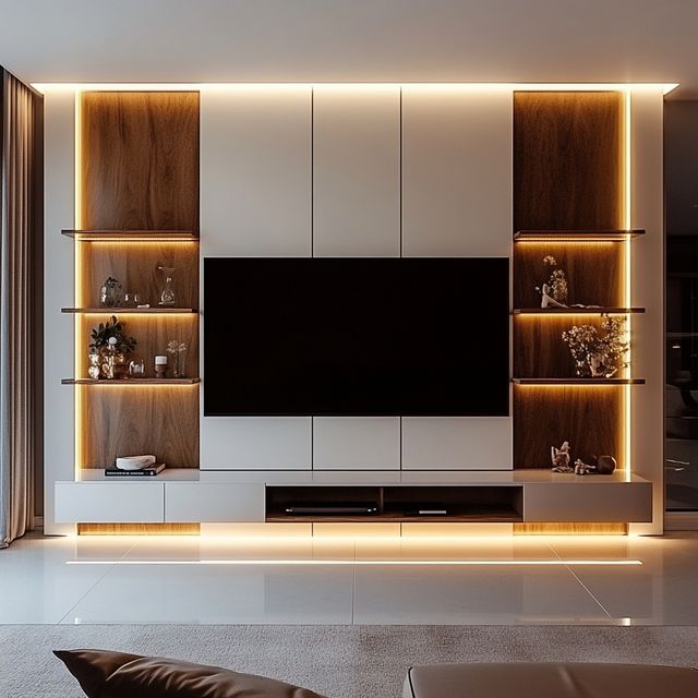 Premium Contemporary TV Unit Design with Frosty White and Walnut Bronze ...