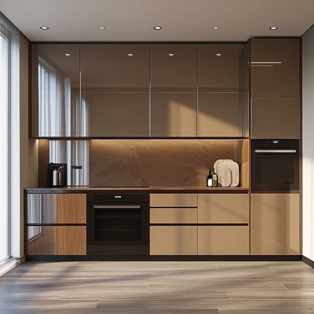 Open Modern Kitchen Design in Chocolate Brown with Granite Countertops ...