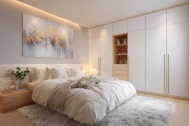 Off White Modern 5-Door Sliding Wardrobe Design with High Gloss Finish ...