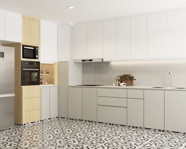 Neutral-Toned Kitchen Interior Design With Profile Lighting | Livspace