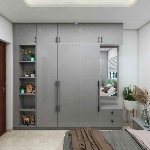 Minimalist 3-Door Wardrobe Design with Suede Finish in Light Grey with ...