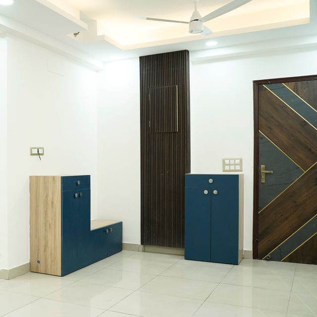 Shore and Acacia Cabinet Modern Foyer Design with Seating and Shoe ...