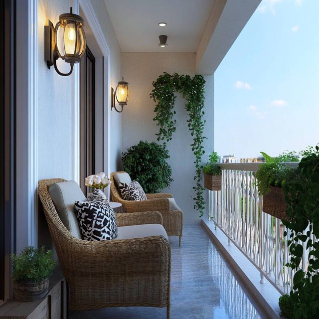 Balcony Design with Textured Wallpaper for a Stylish Contemporary ...
