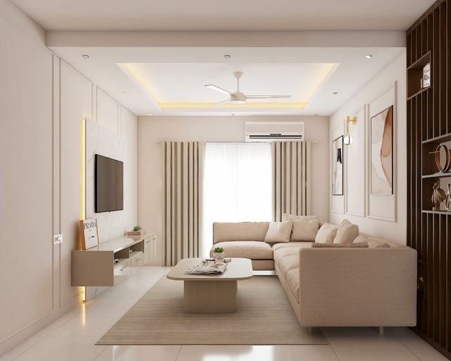 Rectangular Gypsum False Ceiling Design with Cove and Spot Lighting for ...