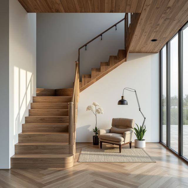Modern U-Shaped Wooden Staircase Design with Stylish Center Steps ...