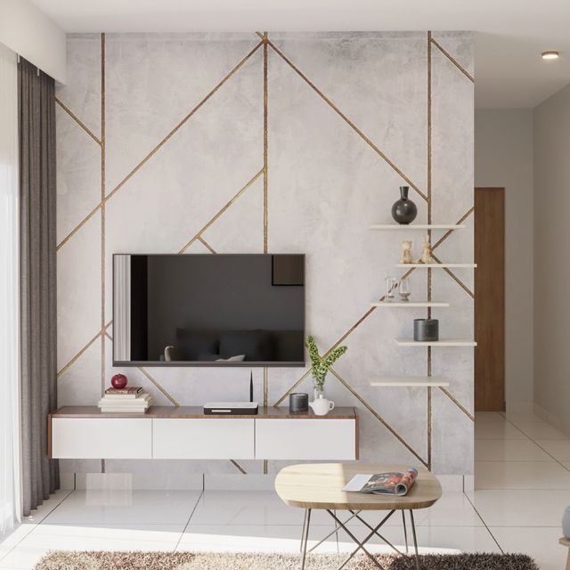 Minimal TV Unit Design in Frosty White and Walnut Bronze with Suede ...