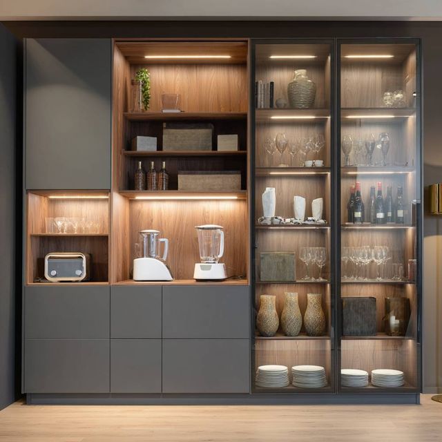 Contemporary Crockery Unit Design with Modular Blocks and Glass Display ...