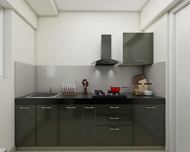 Modern Grey Open Kitchen Design with Matte Granite Countertops | Livspace