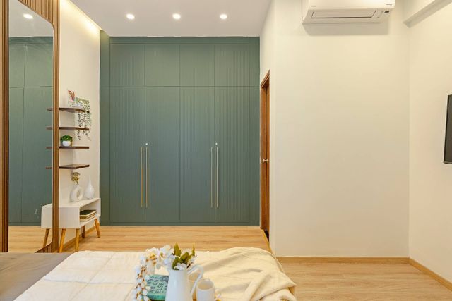 Green 4-Door Modern Swing Wardrobe Design with Matte Finish and Gold ...