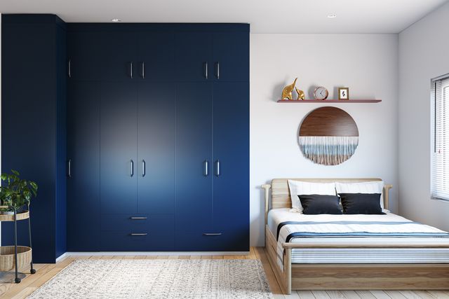 Contemporary 5-Door Navy Swing Wardrobe Design wWith Handleless Doors ...