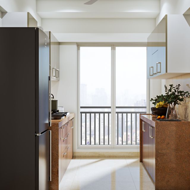 Compact Kitchen Design With Wooden Cabinets And Modern Interiors | Livspace