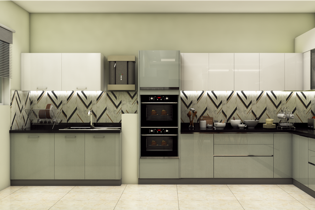 Modular Kitchen Design With Unique Dado Tiles | Livspace