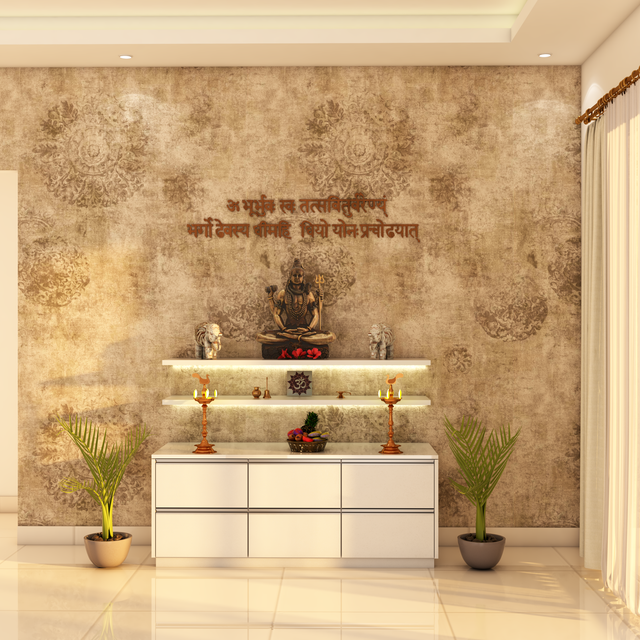 Modern Pooja Room Design With Minimalistic Decor And White Pooja Unit ...