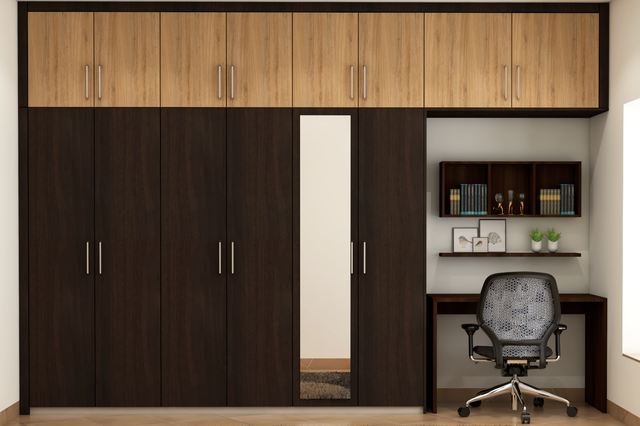 Spacious Wardrobe Design With Loft And Desk | Livspace