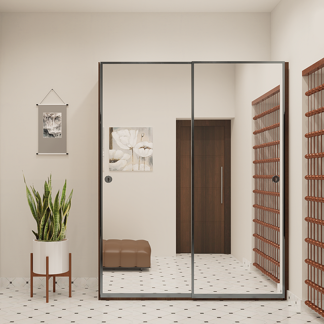 Compact Frameless Mirror Sliding Door Wardrobe Design | Livspace