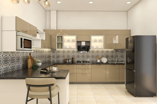 Spacious Kitchen Design With A Microwave Unit - 12X9 Ft | Livspace