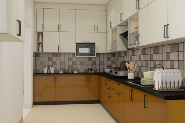 Modular Kitchen Design With Drawers And Loft Storage - 13X11 Ft | Livspace