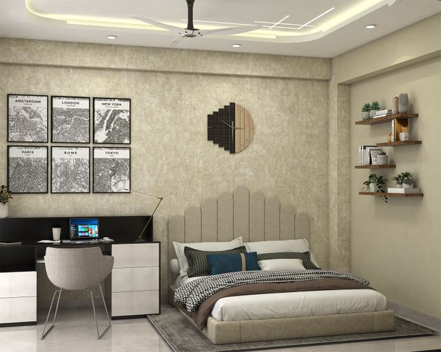 Modern Master Bedroom Design with Low-Profile Bed and Built-In Desk ...