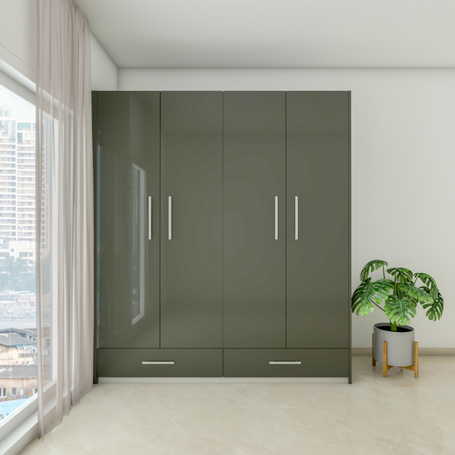 Modern Spacious Wardrobe with Glossy Surface and Ample Storage | Livspace